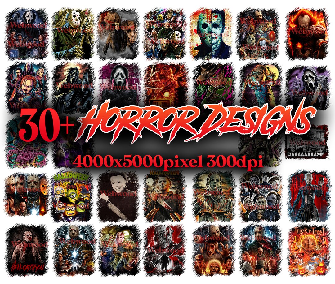 30 Designs Horror Character Png Bundle, Horror Movie Png Sublimation ...