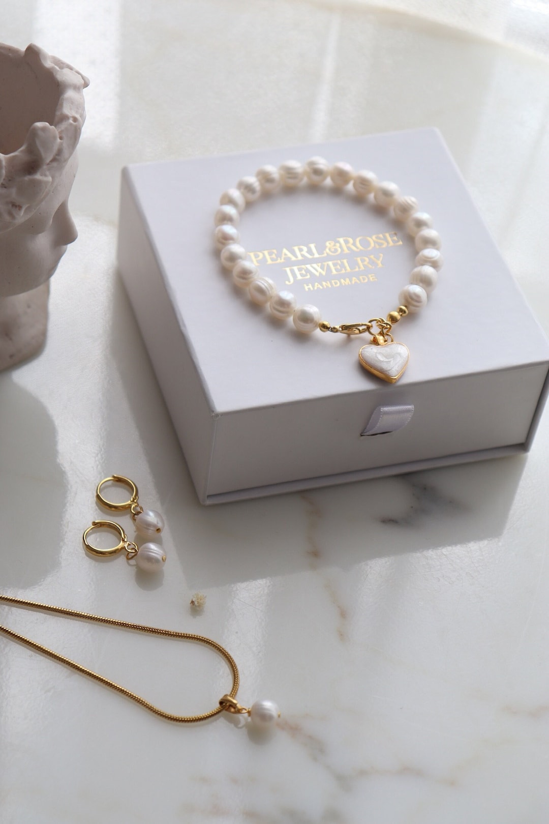 Minimal Chic Pearl Jewelry Set, Wedding Pearl Jewelry Set, White Real ...