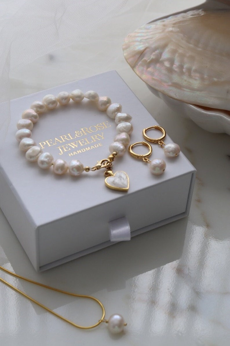 White Charm Pearl Jewelry Set, Wedding Pearl Jewelry Set, Real Pearl ...