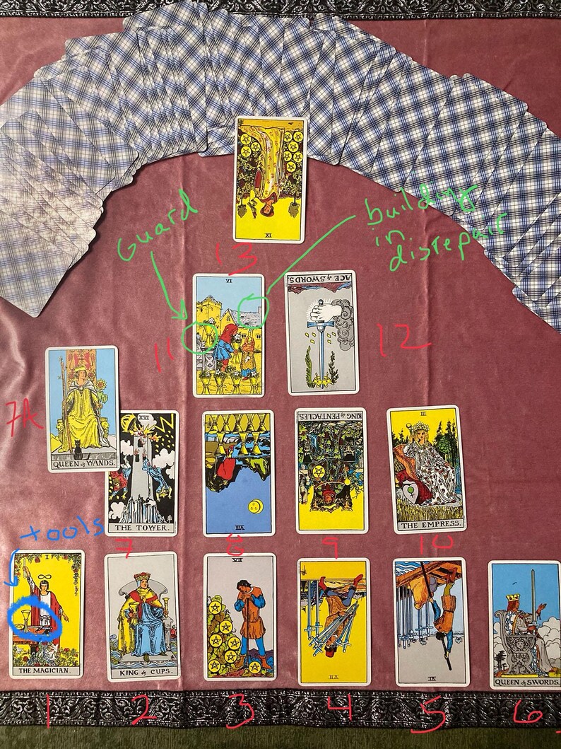 13 Card Pyramid (plus One Clarifier) Tarot Card Reading, 14 Cards Total ...