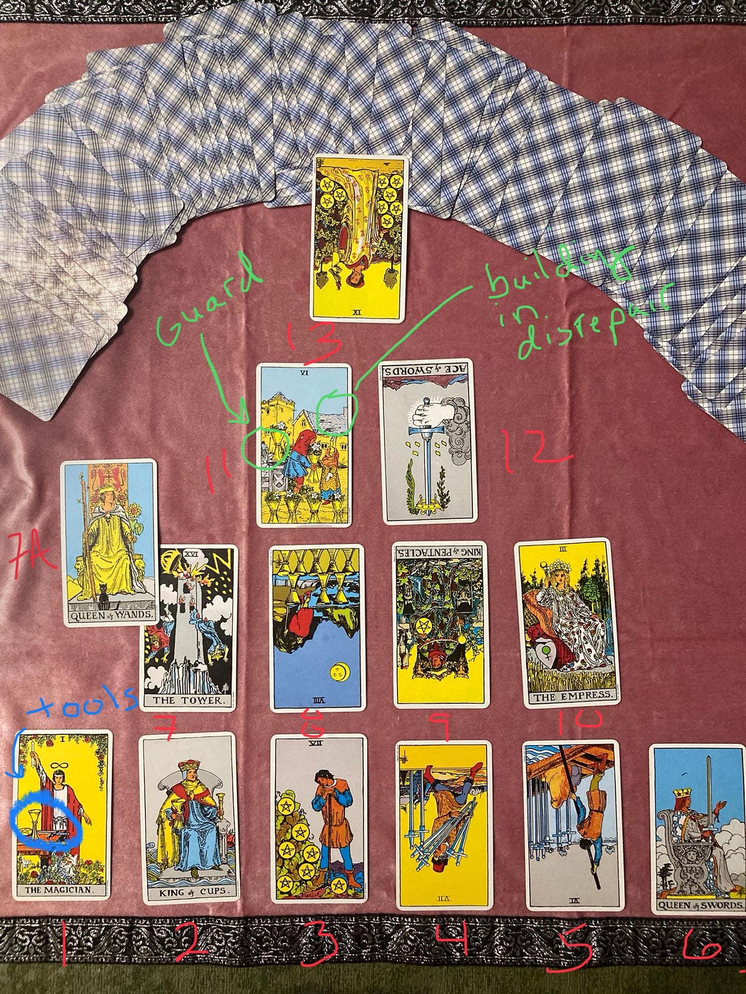 13 Card Pyramid (plus One Clarifier) Tarot Card Reading, 14 Cards Total ...