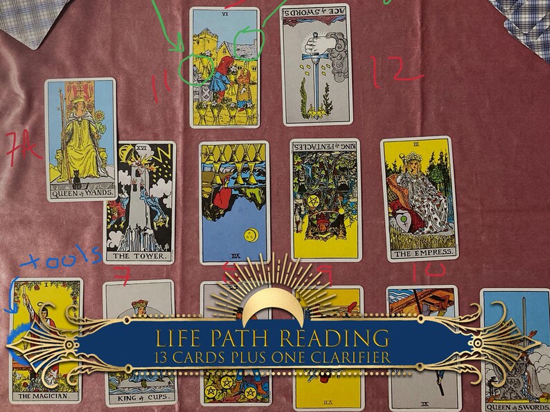 13 Card Pyramid Plus One Clarifier, Tarot Card Reading, Life Path ...