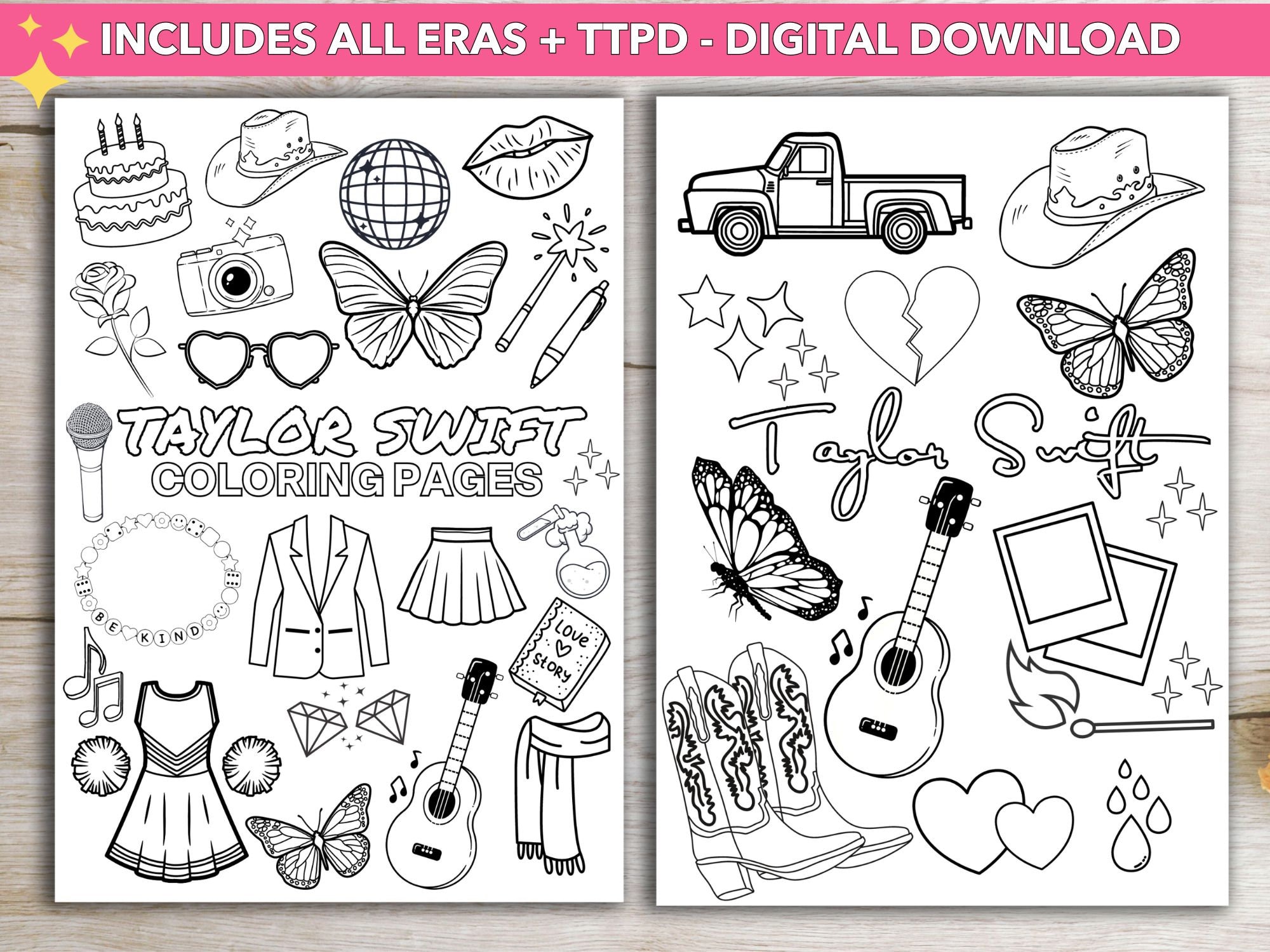 Swiftie Eras Coloring Pages | Printable Taylor Coloring Book | Digital ...