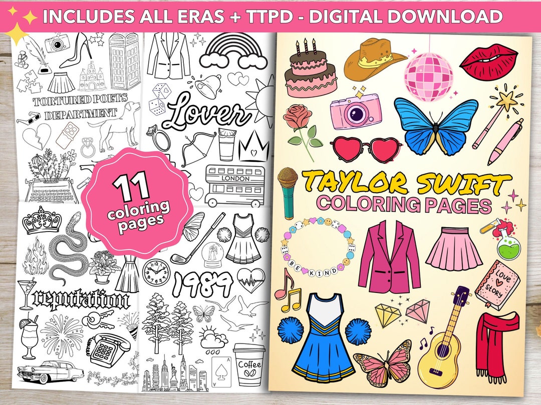 Swiftie Eras Coloring Pages | Printable Taylor Coloring Book | Digital ...