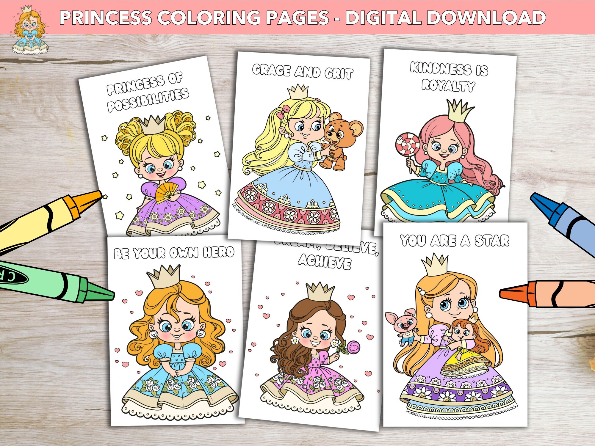 50 Cute Princess Coloring Pages | Easy Coloring for Kids | Preschoolers ...