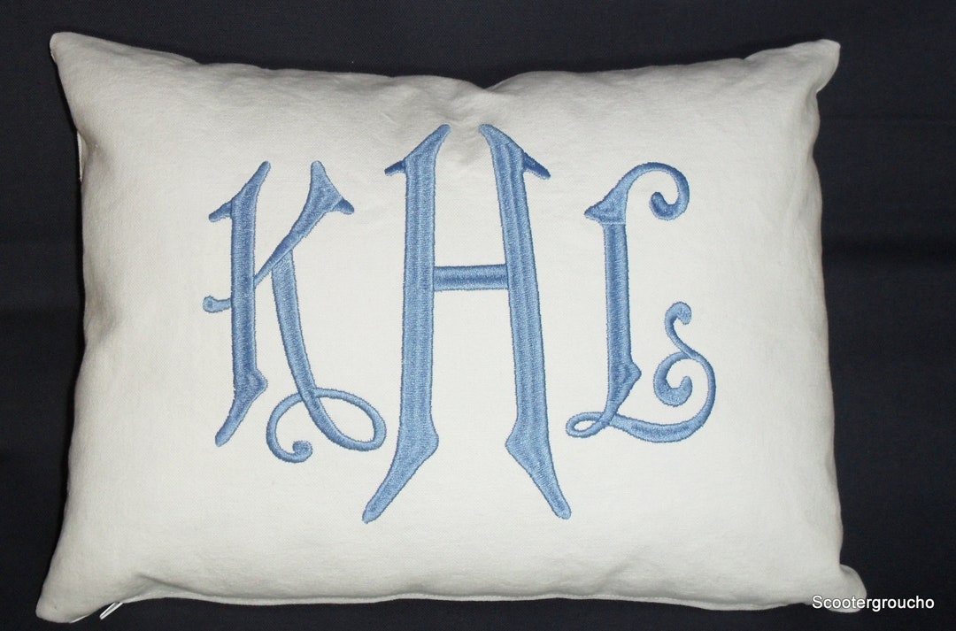 Custom Large Embroidered Monogram Pillow -16 by 12"- Great Gift Idea ...