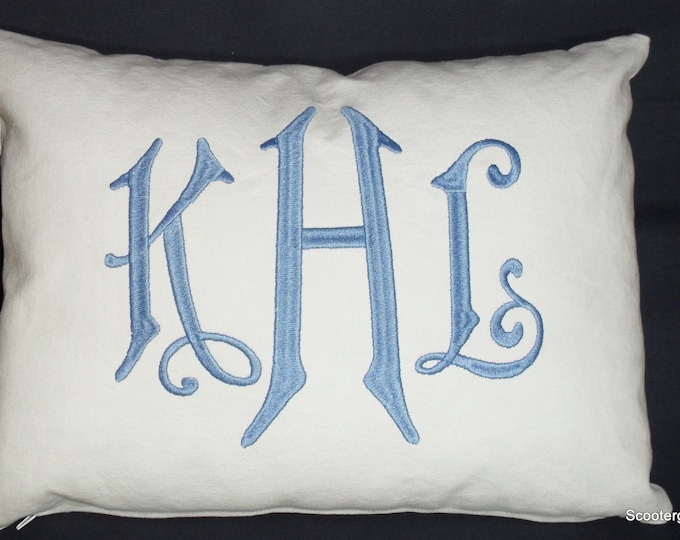 Custom Large Embroidered Monogram Pillow -16 by 12"- Great Gift Idea ...