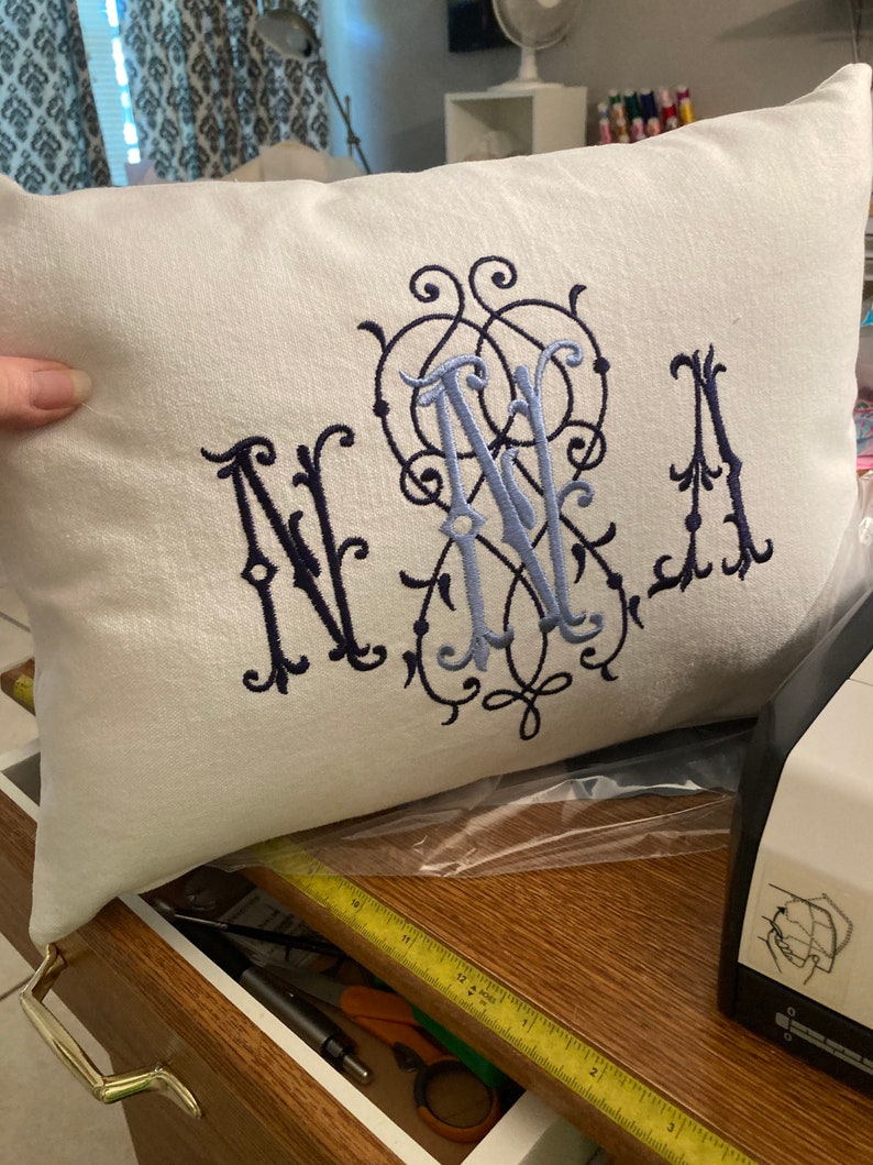 Custom Large Embroidered Monogram Pillow 16 by 12 | Etsy
