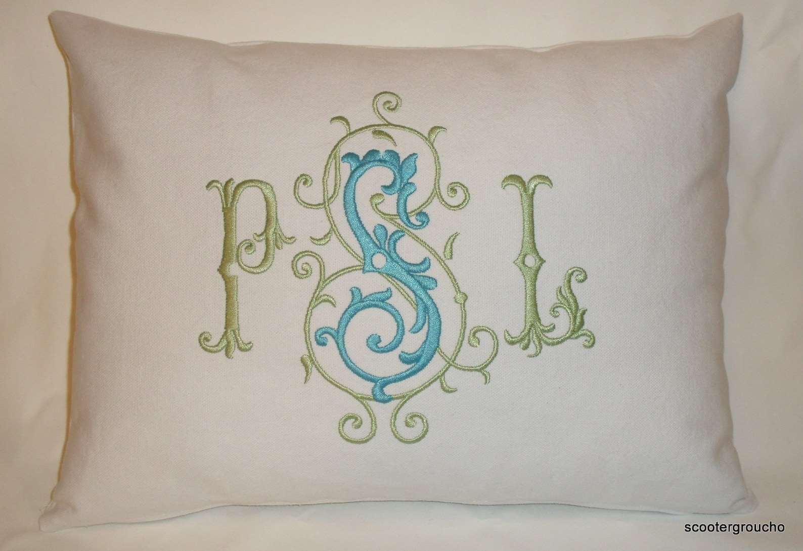 Custom Large Embroidered Monogram Pillow -16 by 12"- Great Gift Idea ...