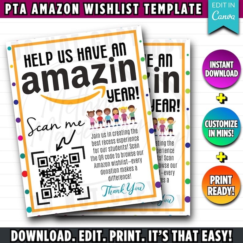 Editable Amazon Wishlist Flyer Template: School PTA/PTO QR Code Sign ...