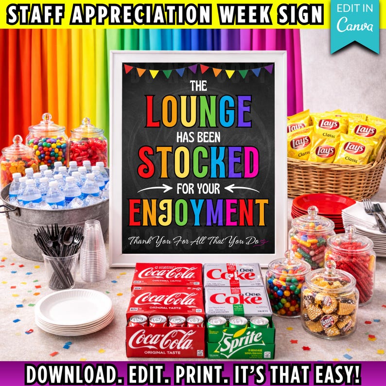 Teacher & Staff Appreciation Lounge Restocked Sign Printable | 8x10 ...
