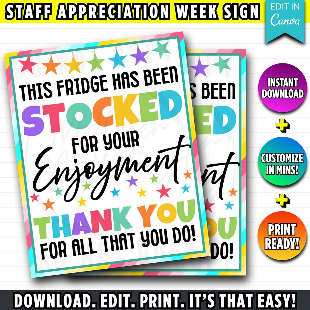 Teacher & Staff Appreciation Fridge Restocked Sign Printable | 8x10 ...