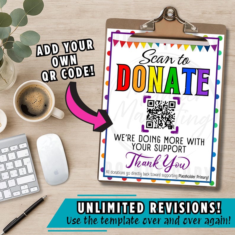 Editable Scan to Donate PTA Sign Template With QR Code (canva Digital ...