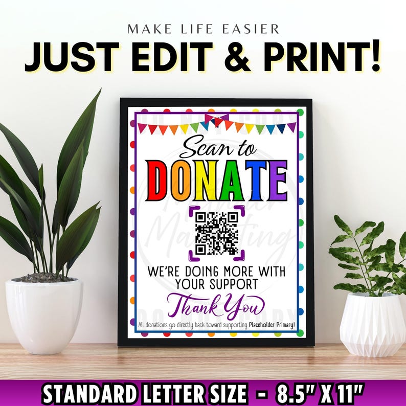 Editable Scan to Donate PTA Sign Template With QR Code (canva Digital ...