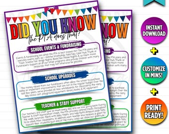 PTA PTO Recruitment Flyer Template W/qr Code: Rainbow Theme | School ...