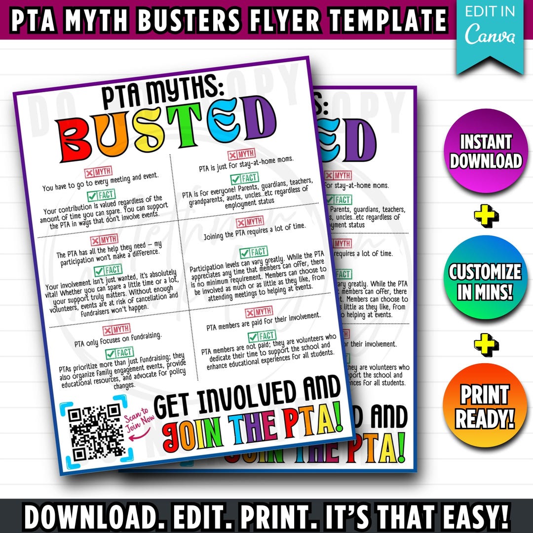 PTA Myth Busters Flyer Template: Rainbow Theme Editable Canva Design ...