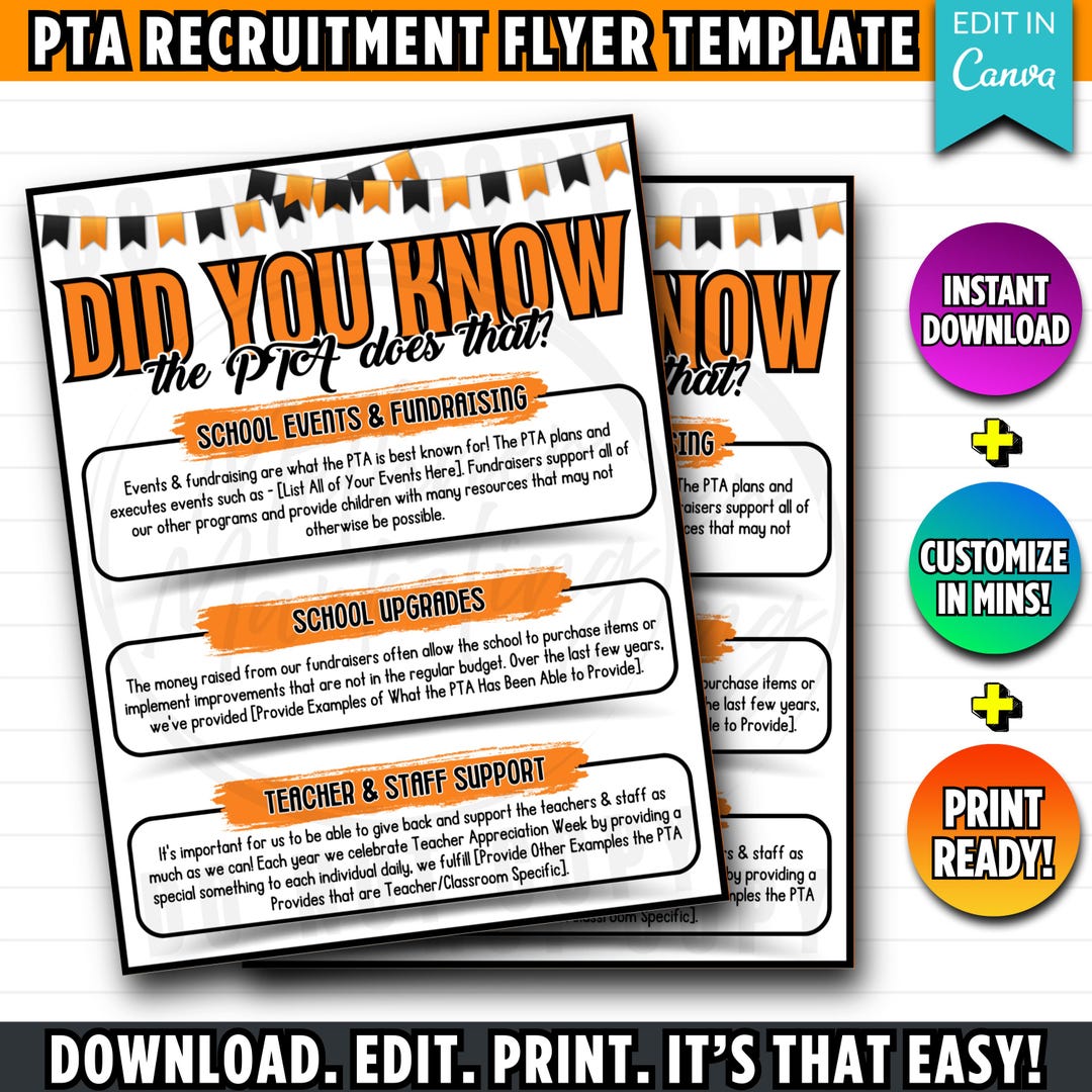 Did You Know PTA Flyer: Black & Orange Theme | PTO PTSA Info Handout ...