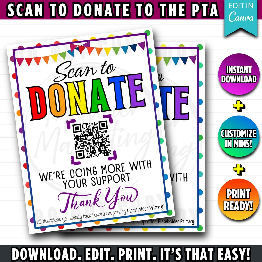 PTA PTO Fundraising Flyer - Scan to Donate Editable Template With QR ...