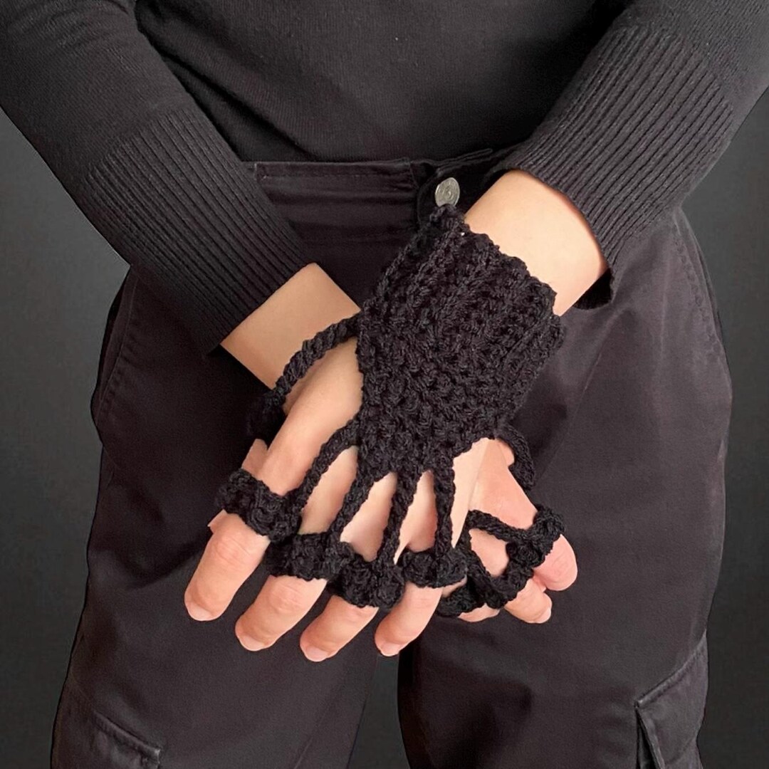 Crochet Skeleton Gloves, Fingerless Black Knit Gloves - Etsy