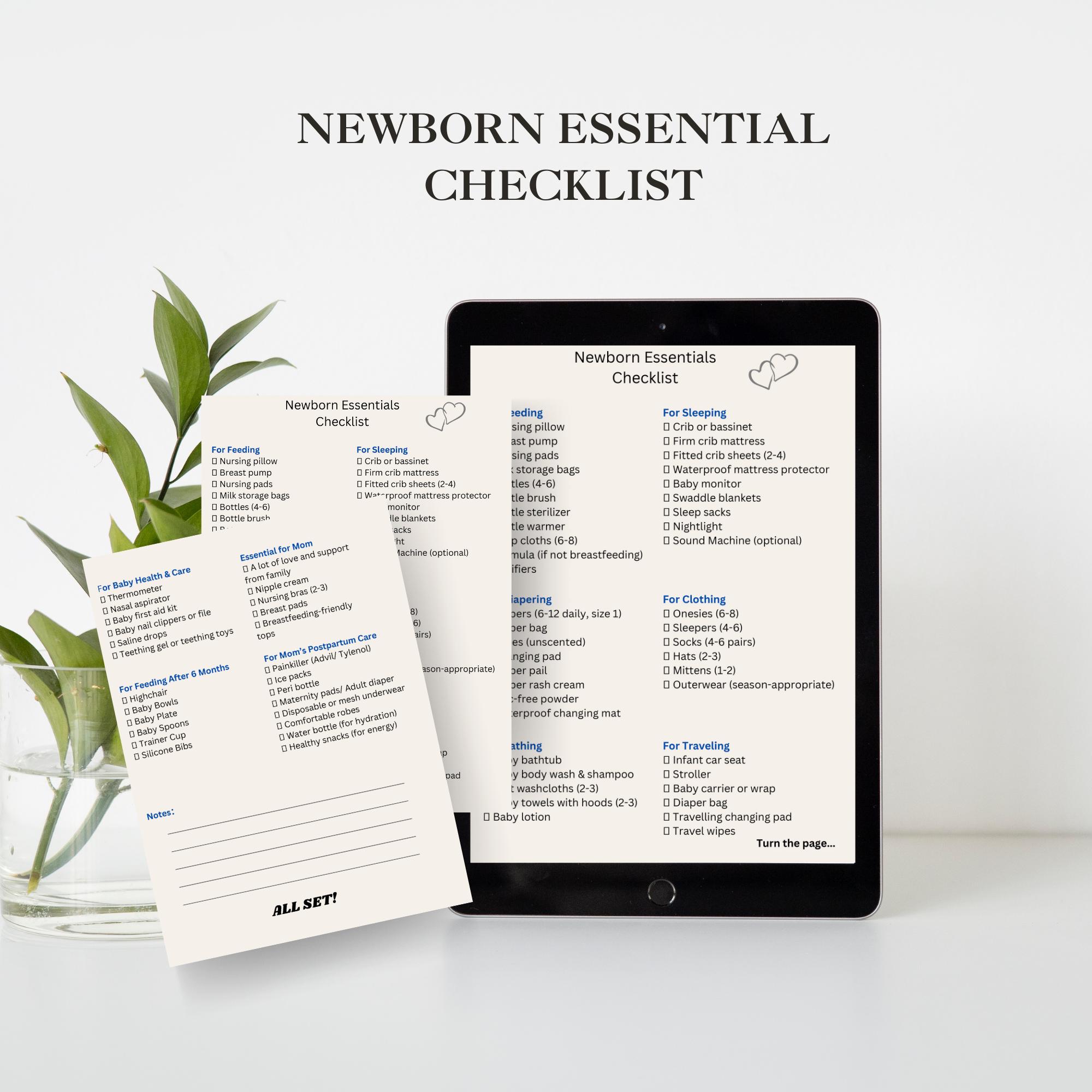 Complete Newborn Essentials Checklist Editable, Baby Checklist ...