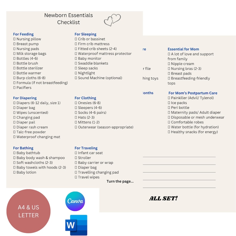 Complete Newborn Essentials Checklist Editable, Baby Checklist ...