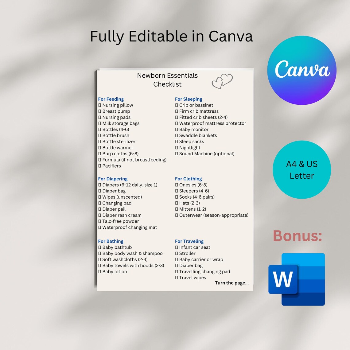 Complete Newborn Essentials Checklist Editable, Baby Checklist ...
