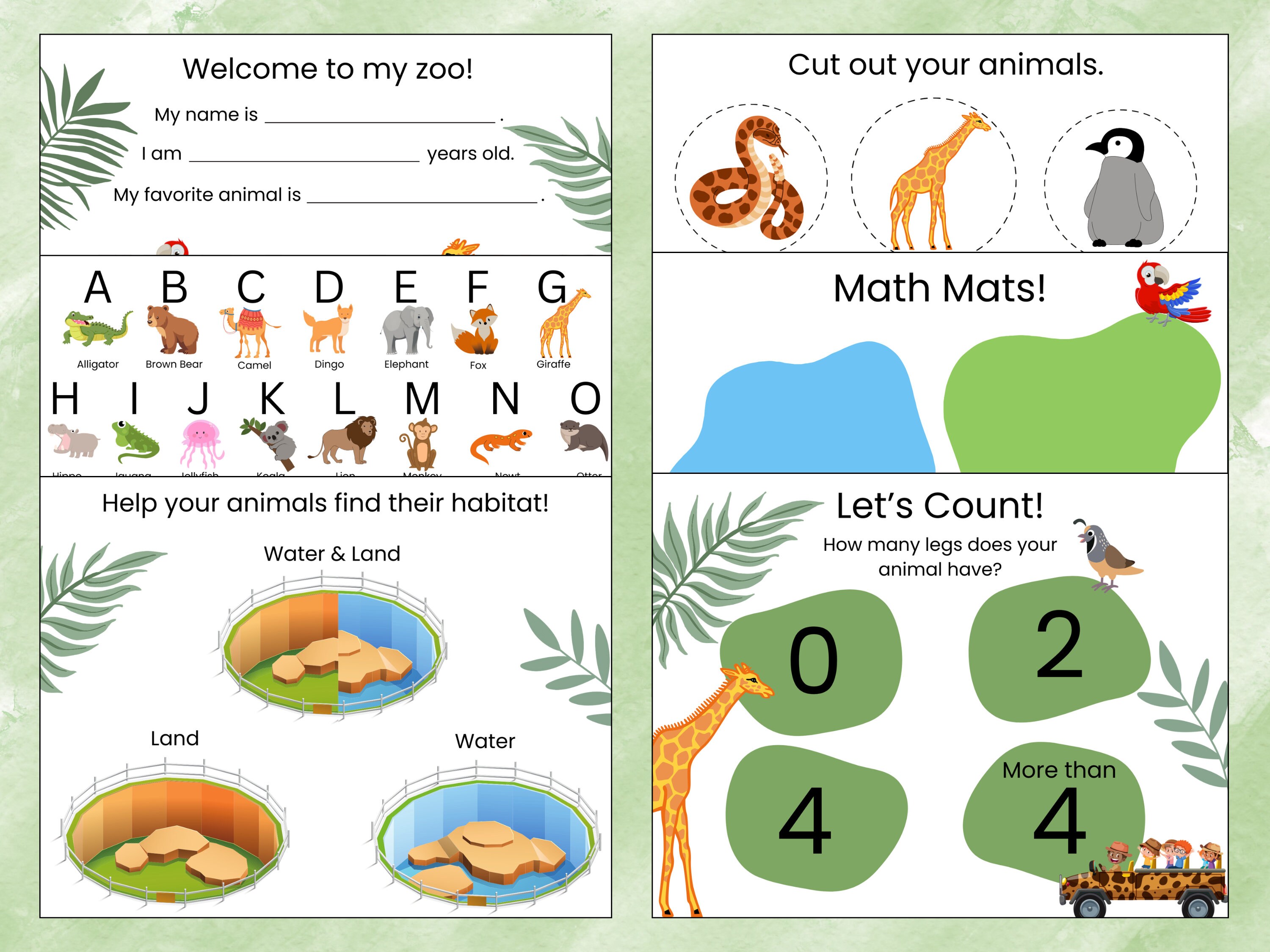 Zoo Activity Book Preschool + Pre-k + Kindergarten | Printable Activity ...