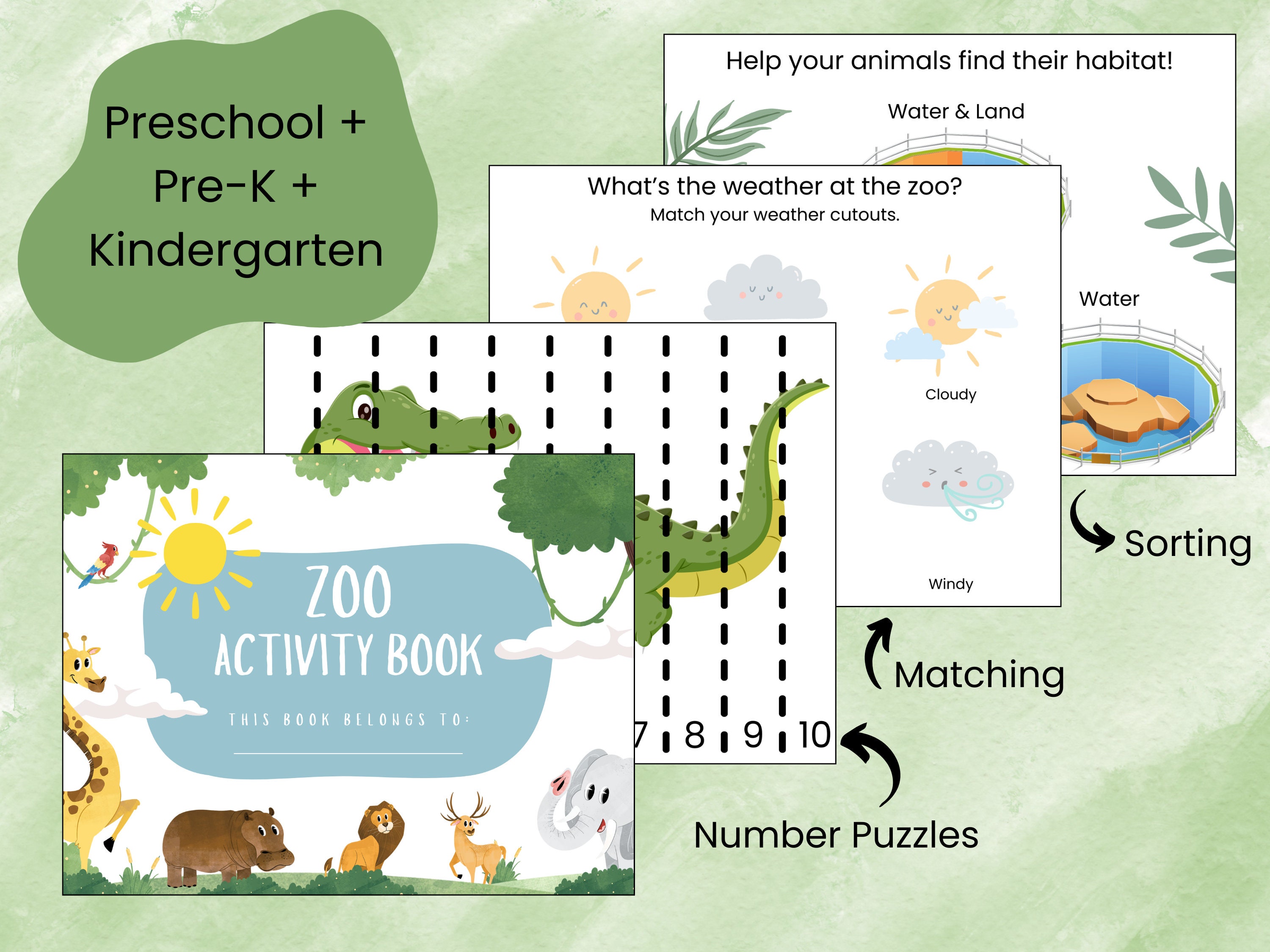 Zoo Activity Book Preschool + Pre-k + Kindergarten | Printable Activity ...