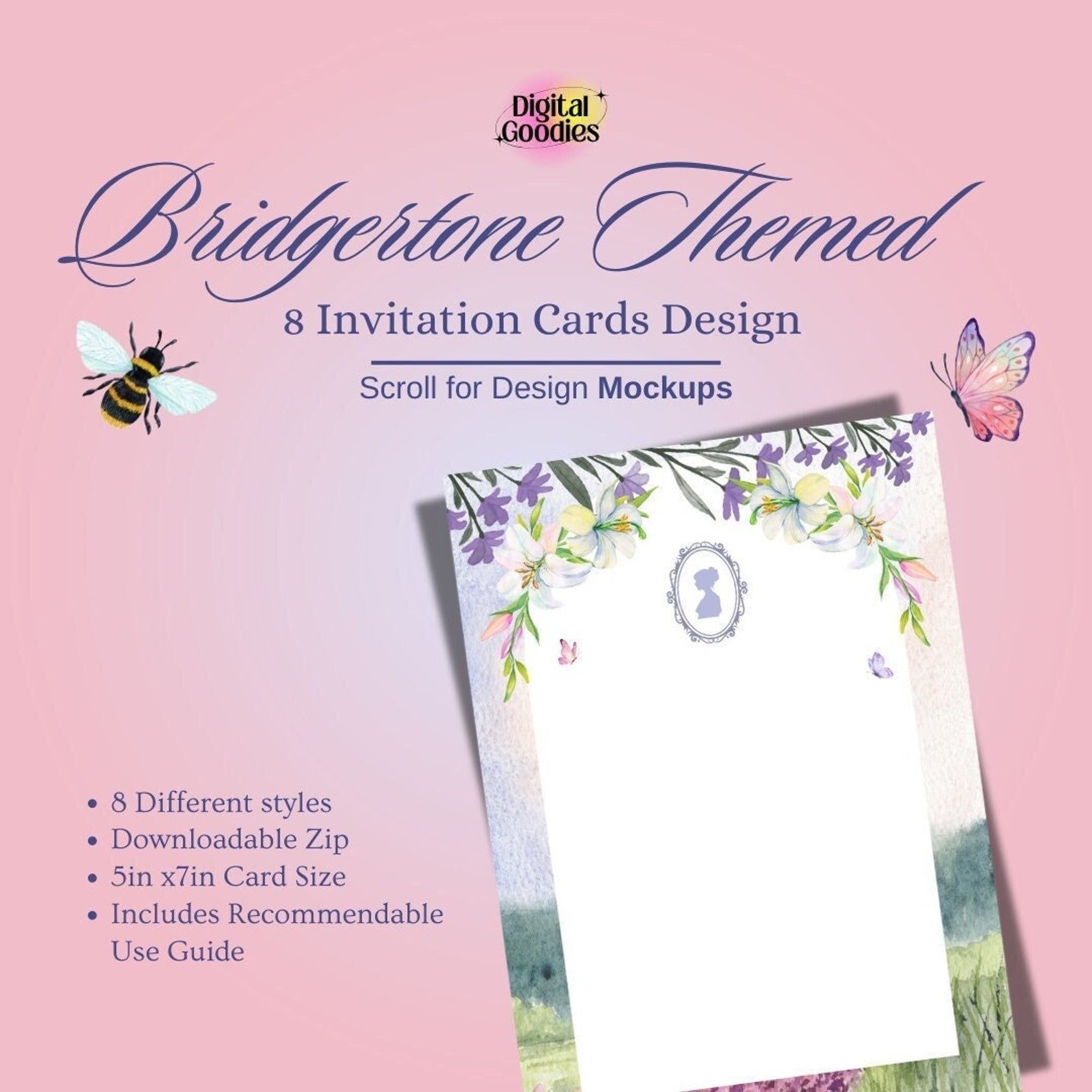 8 Bridgerton Themed 5x7 Inch Editable Invitation Card Template ...
