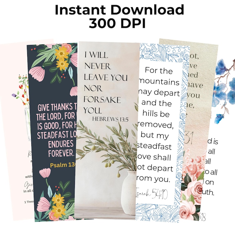 Bible Verse Bookmarks Printable Scripture Set Instant Download Floral ...