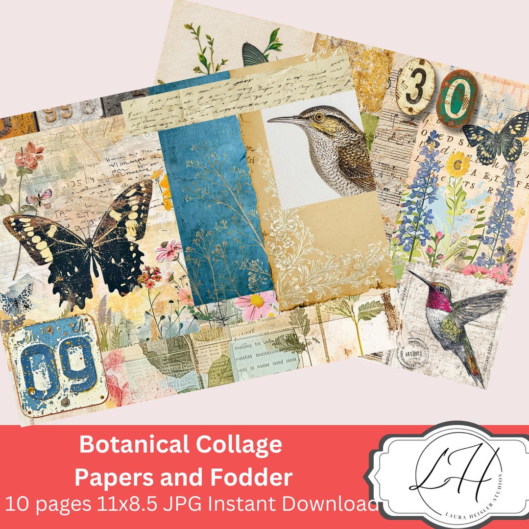 Botanical Collage and Fodder Paper Instant Download Printable Paper for ...