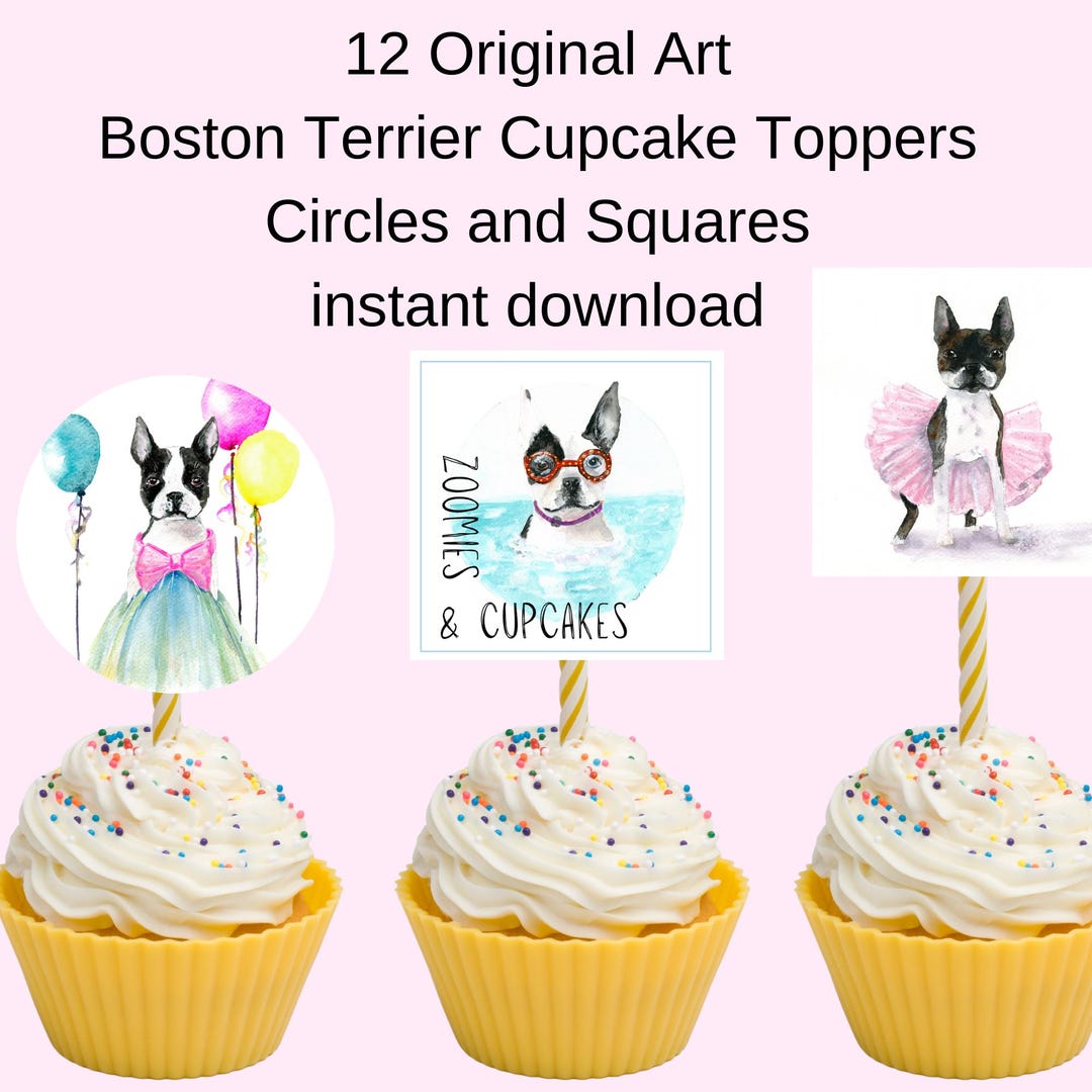 Boston Terrier Cupcake Toppers Original Artwork Digital Instant ...