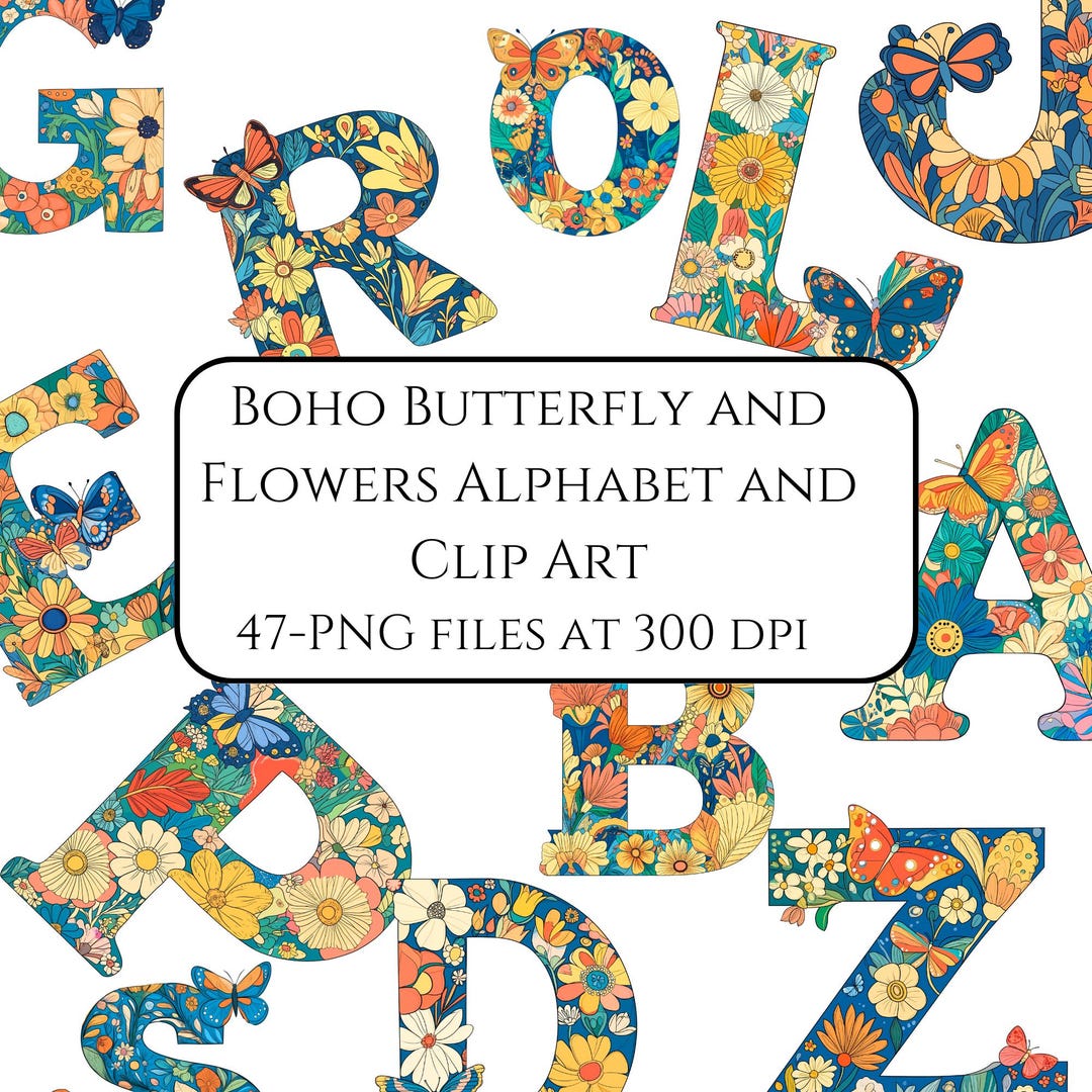 Butterfly Alphabet Clip Art Set 47 PNG Files for Card Making ...