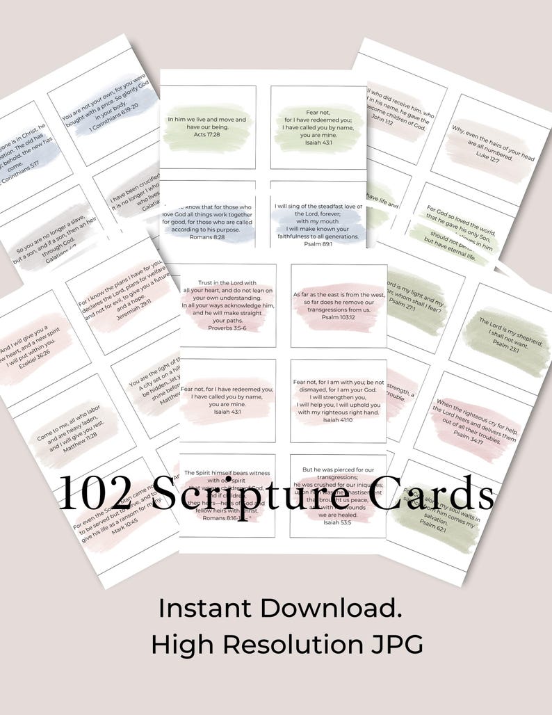 Scripture Cards Instant Download Watercolor ESV Encouragement Gods ...