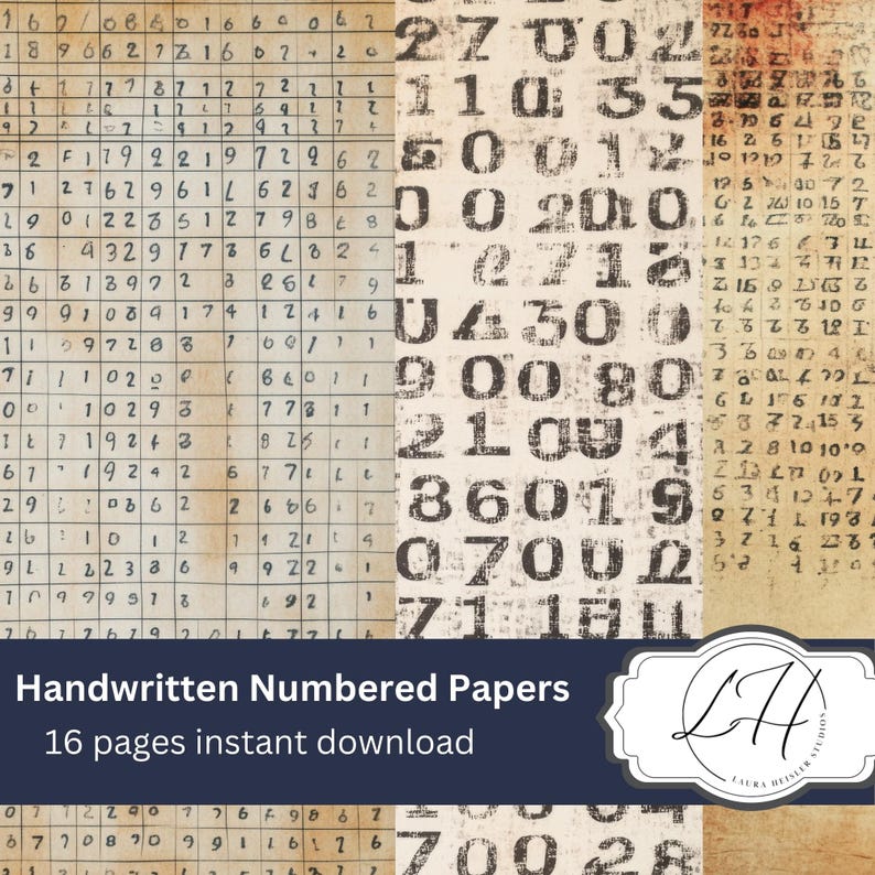 Vintage Handwritten Number Instant Download Digital Paper for Junk ...