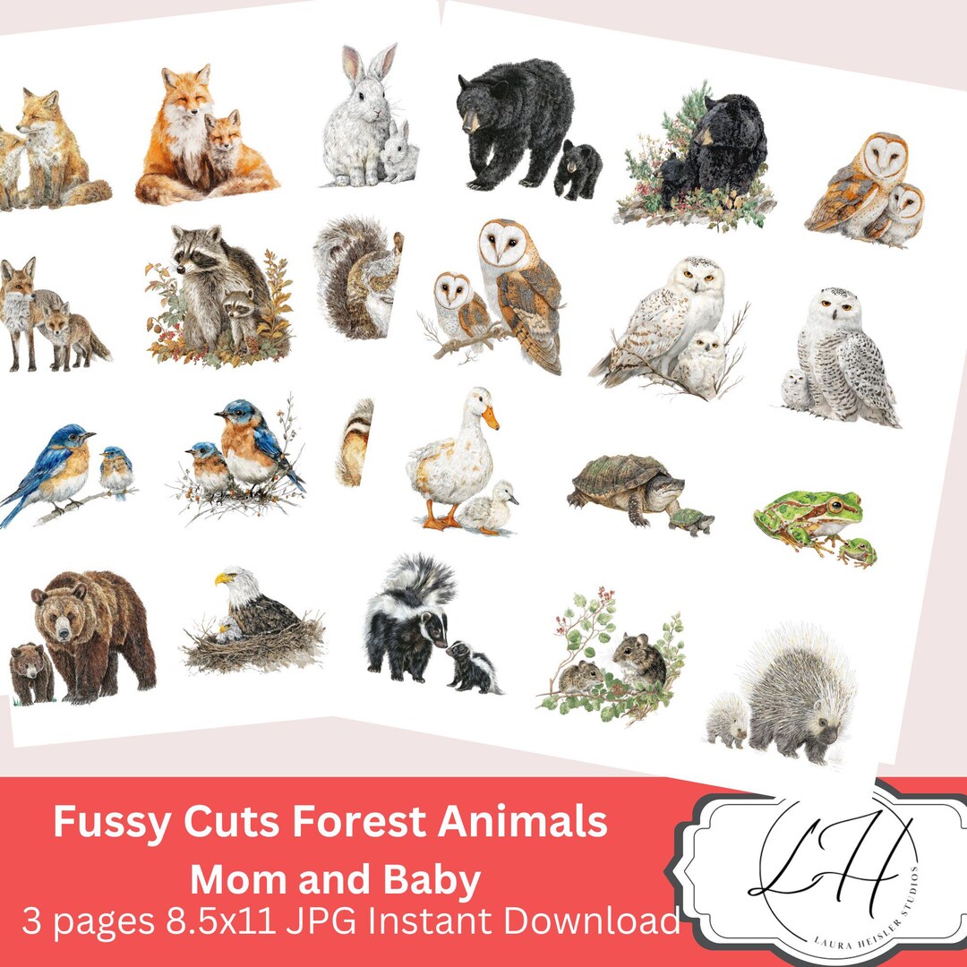 Fussy Cuts Mom and Baby Forest Animals 36 Images for Scrapbooking ...