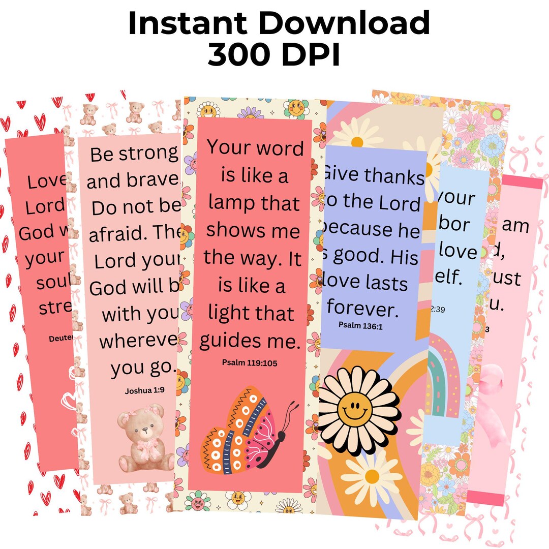 Bible Verse Bookmarks Printable Scripture Set Instant Download Floral ...
