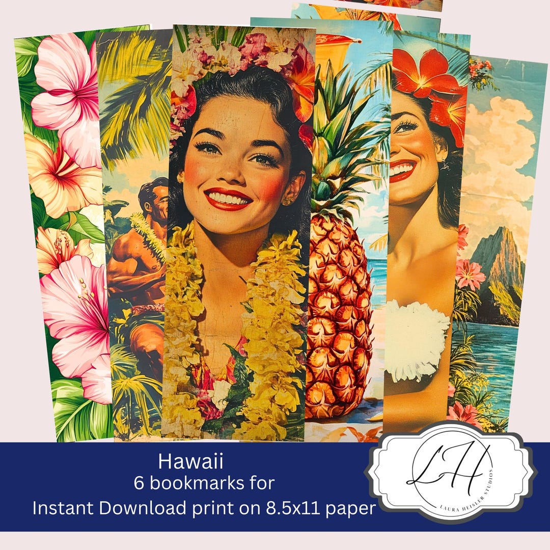 Bookmarks Printable Hawaii Ephemera Instant Download Cute Hawaiian ...