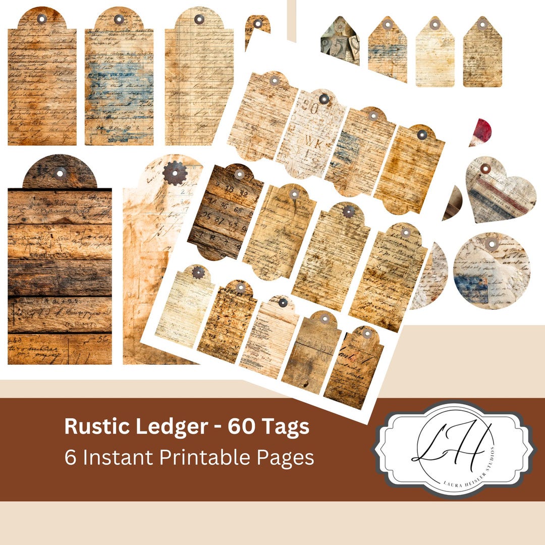 Printable Tags Rustic Ledger Instant Download Junk Journal and ...