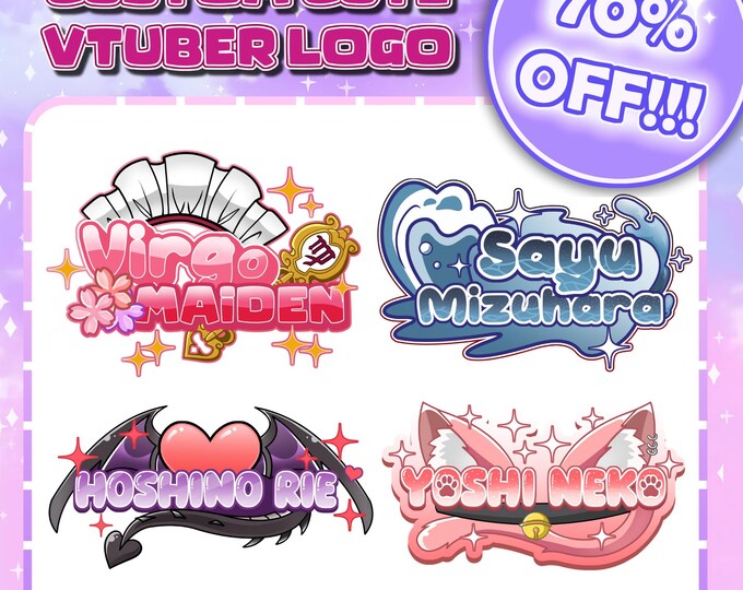 Custom Vtuber Logo Text Cute Vtuber Logo Chibi Vtuber Logo Kawaii Logo ...