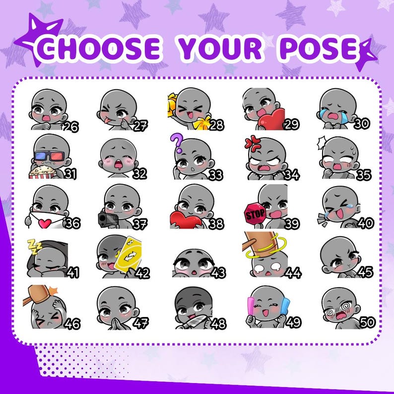 Custom Chibi Emotes | Anime Style Streamer Pack (5 Static + 1 Animated ...
