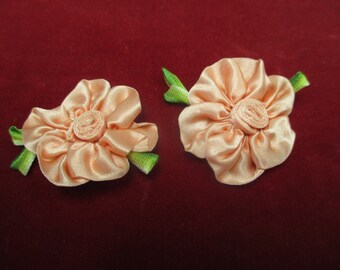 Antique white Silk Ribbon rose ribbon art rosettes 2 pc | Etsy