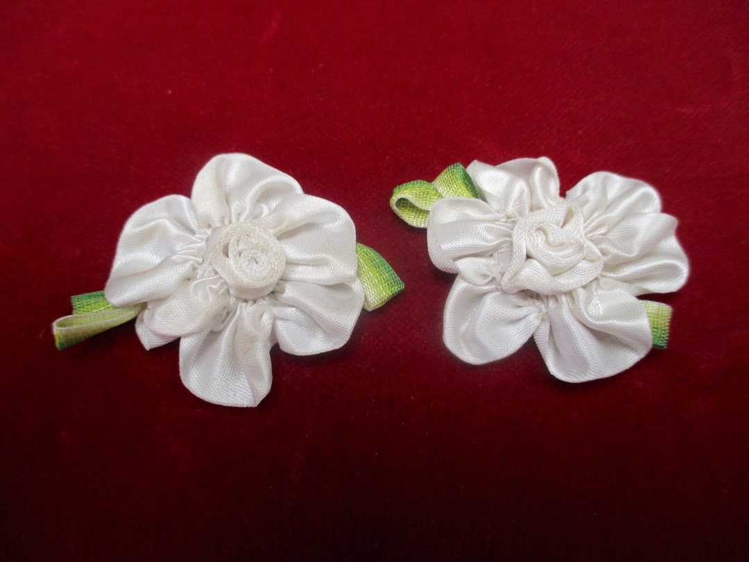 Antique White Silk Ribbon Rose Ribbon Art Rosettes 2 Pc - Etsy