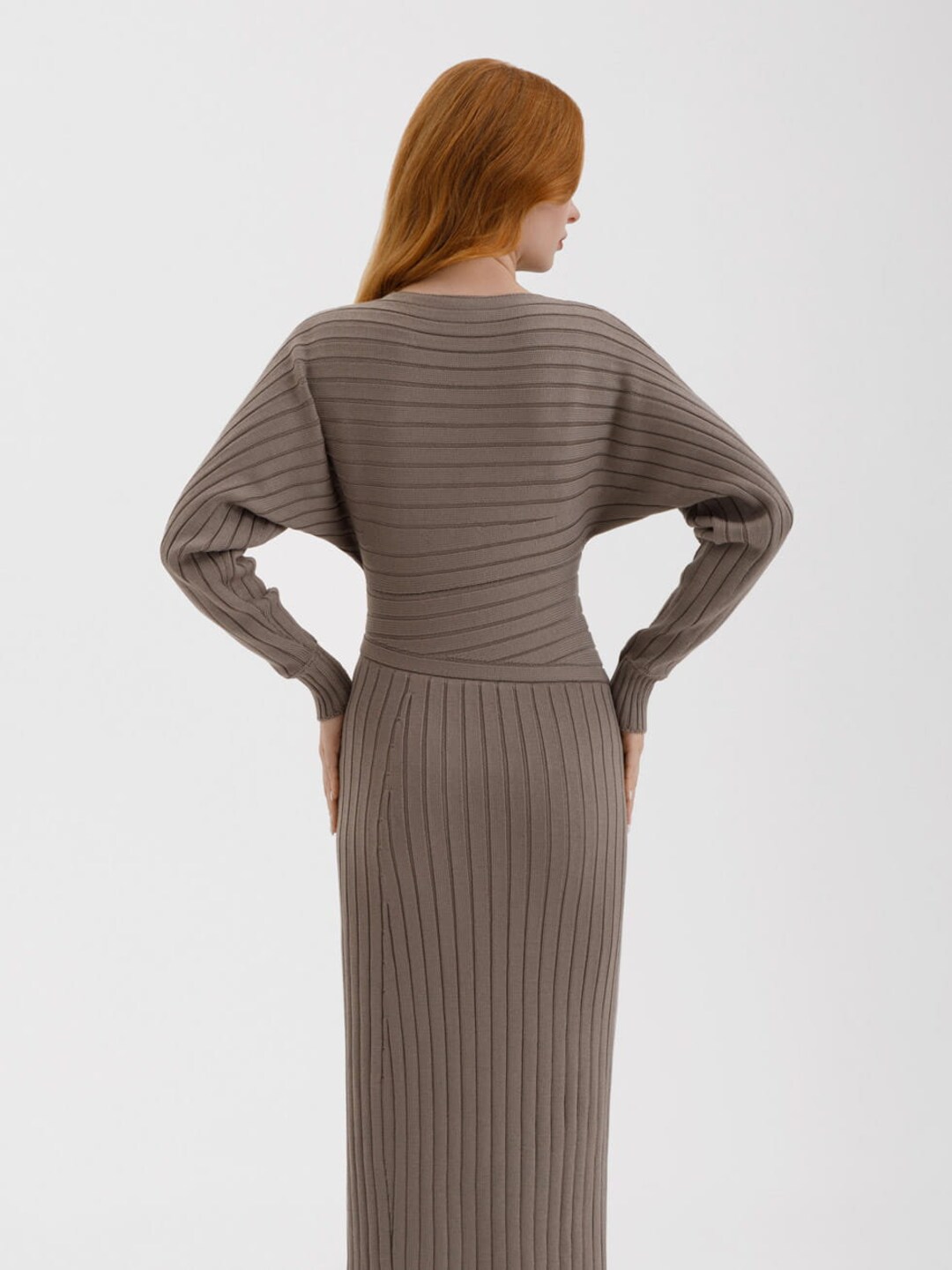 Merino Dress Elegant Сappuccino, Italian Wool Knitted Dress, Women's ...