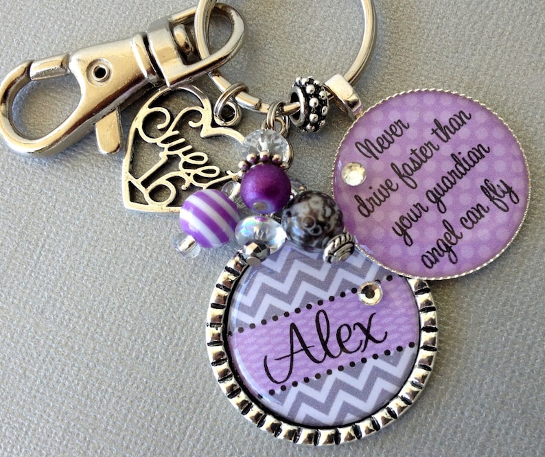 SWEET 16 Key Chain, PERSONALIZED Keychain, Gift for Her, 16th Birthday ...