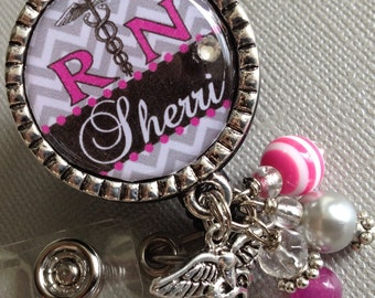 RN Nurse ID Badge Reel Personalized Name Chevron Geometric | Etsy
