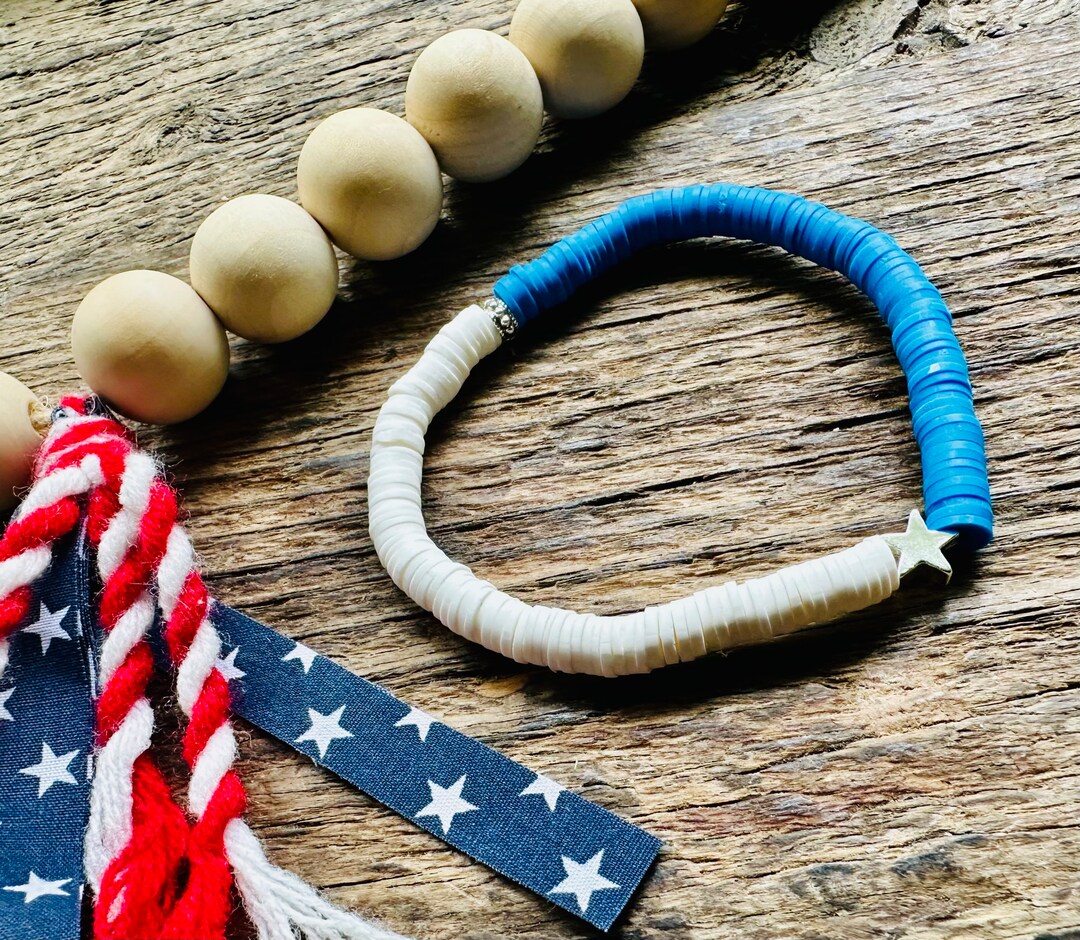 Gift for HER, Stars and Stripes, Heishi Bracelet, Anklet, Heishi Beads ...