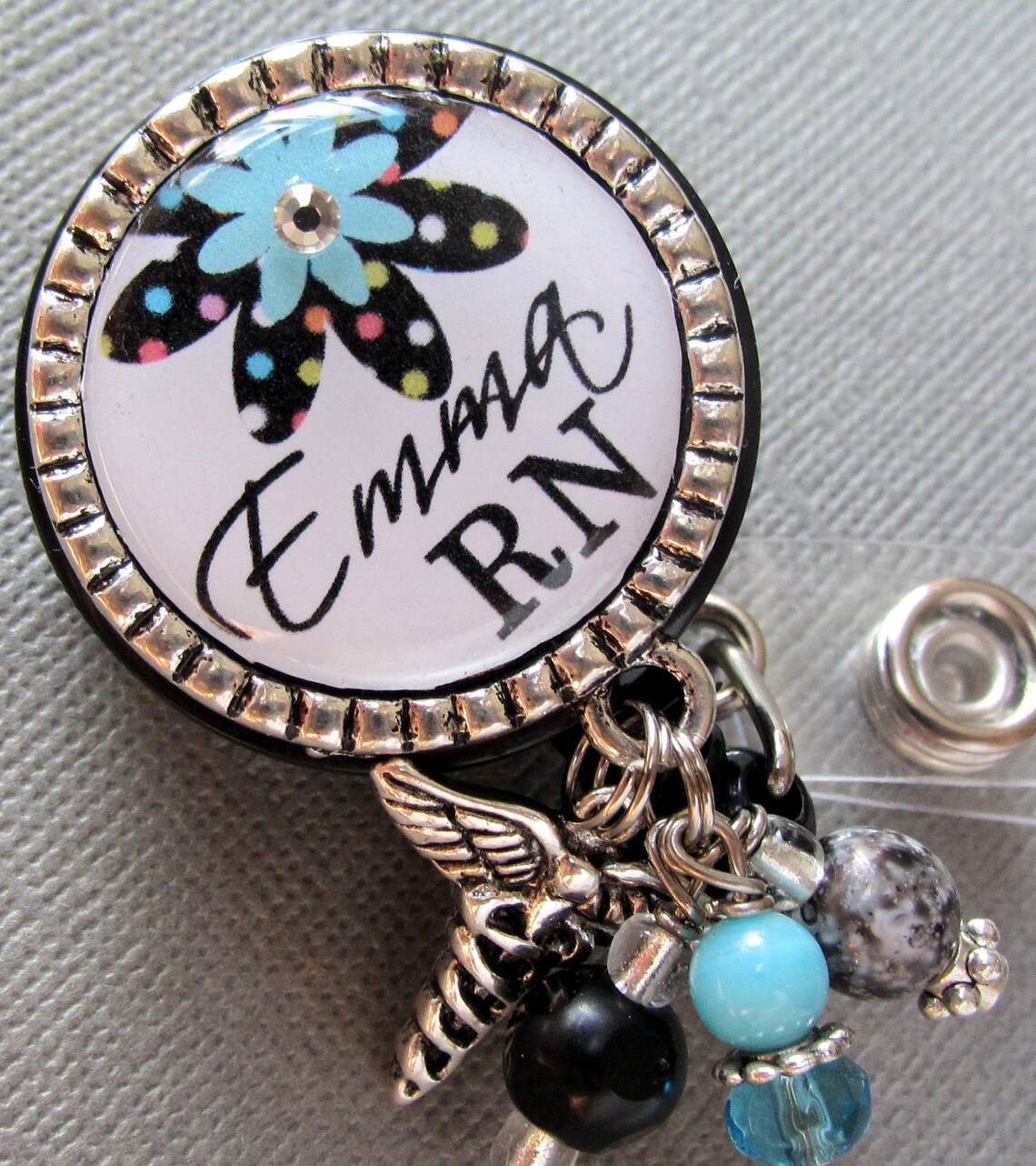 Personalized ID Badge Reel RN LPN Nurse Silver Pendant | Etsy