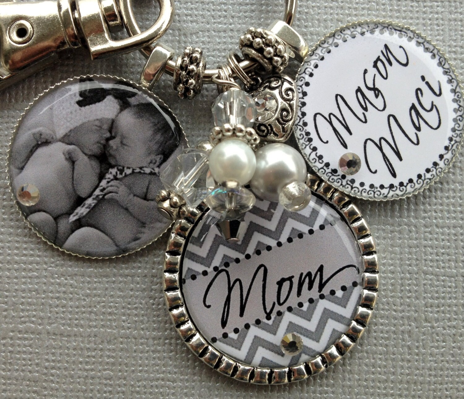 Personalized Mom Gift Chevron Keychain PHOTO Pendant - Etsy