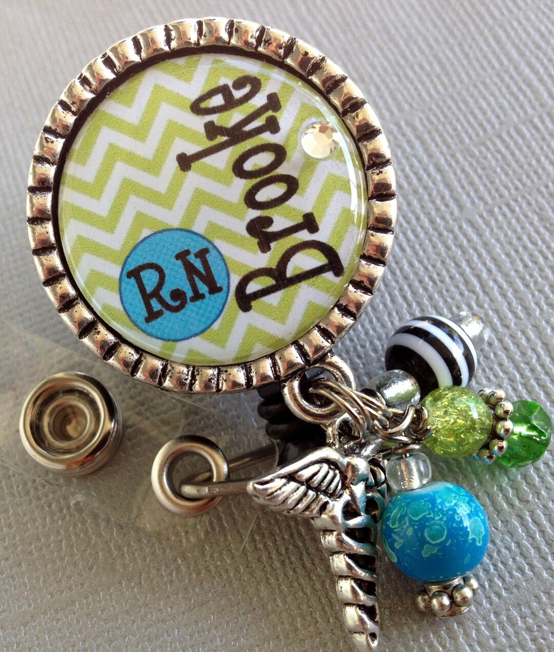 RN Nurse ID Badge Reel Personalized Name Chevron Geometric Print ...